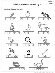 Sílabas directas con d, l y n – Escribe la sílaba que falta