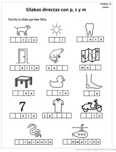 Sílabas directas con p, s y m – Escribe la sílaba que falta